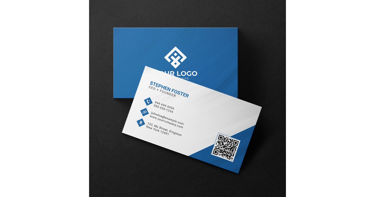 Professional Corporate Blue White QR Code Add Logo Business Card | Zazzle