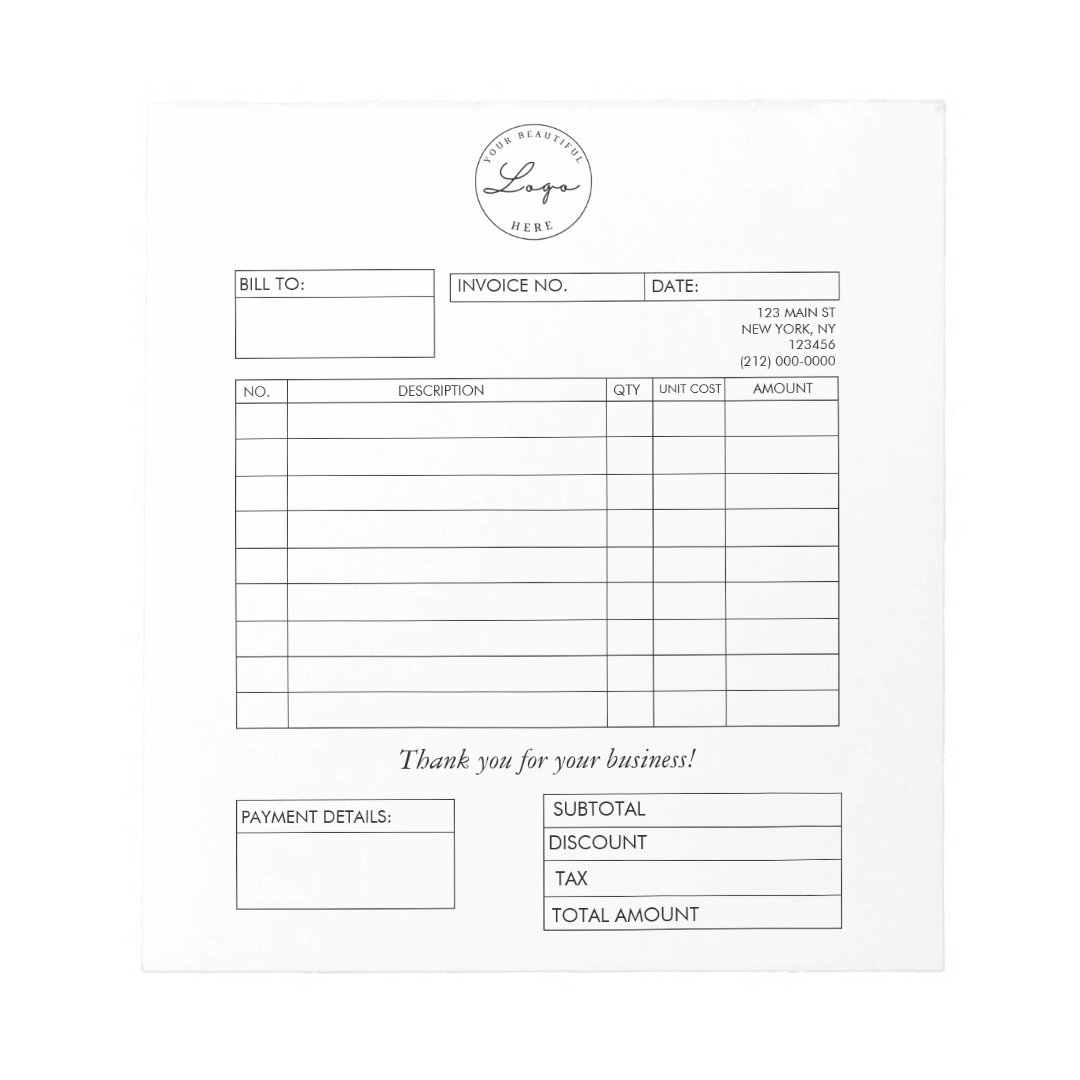 Professional Custom Logo Invoice Business Notepad | Zazzle