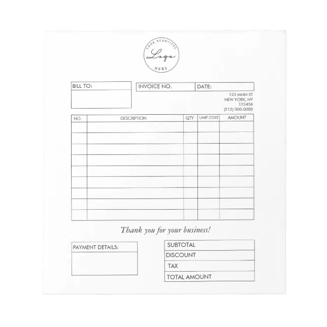 Professional Custom Logo Invoice Business Notepad | Zazzle