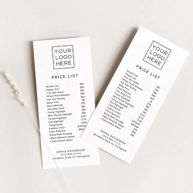 Professional Custom Logo | Price List Services Rack Card | Zazzle