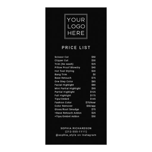 Professional Custom Logo | Price List Services Rack Card | Zazzle