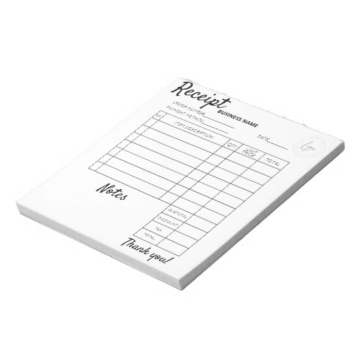 Professional Custom receipts for business Notepad | Zazzle