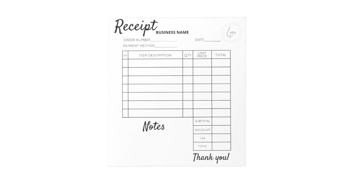 Professional Custom receipts for business Notepad | Zazzle