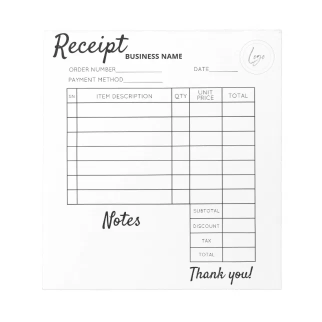 Professional Custom receipts for business Notepad | Zazzle
