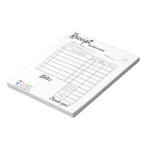 Professional Custom receipts for business Notepad | Zazzle