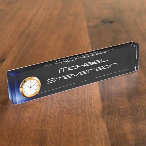 Professional Customize Text Nameplate with Clock | Zazzle