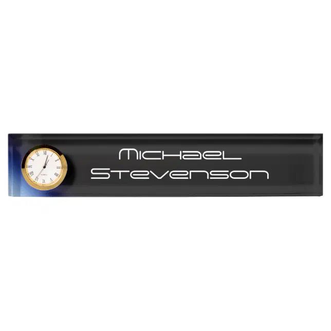 Professional Customize Text Nameplate with Clock | Zazzle
