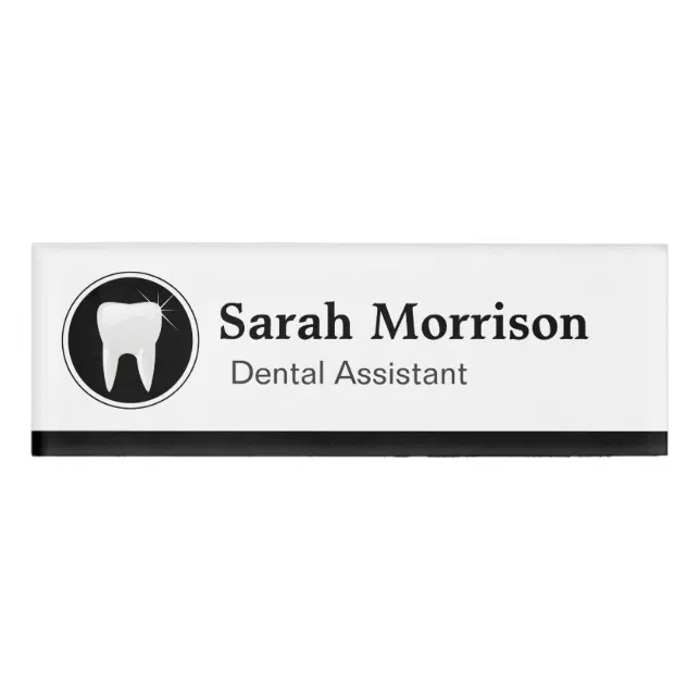 Professional Dental Assistant Dentist Tooth Logo Name Tag | Zazzle