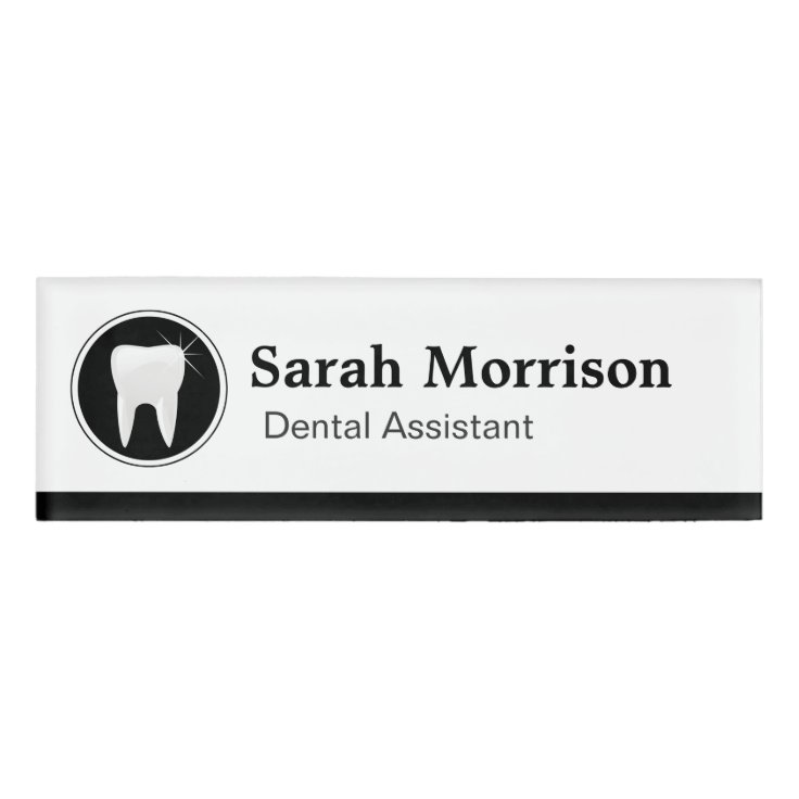 Professional Dental Assistant Dentist Tooth Logo Name Tag | Zazzle