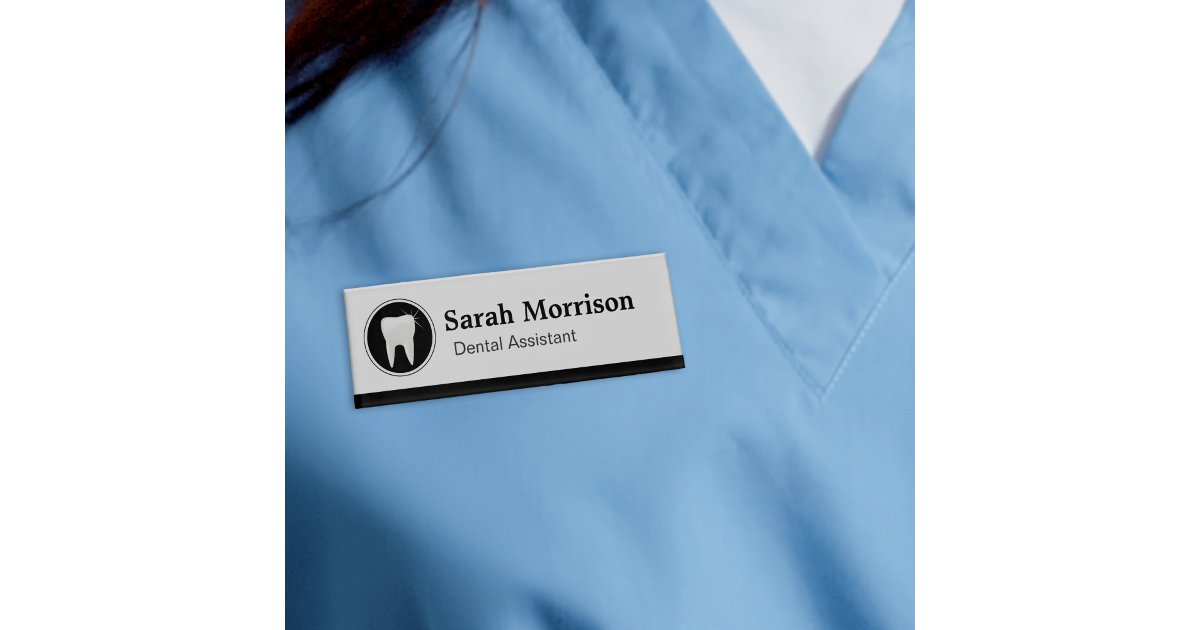 Professional Dental Assistant Dentist Tooth Logo Name Tag | Zazzle