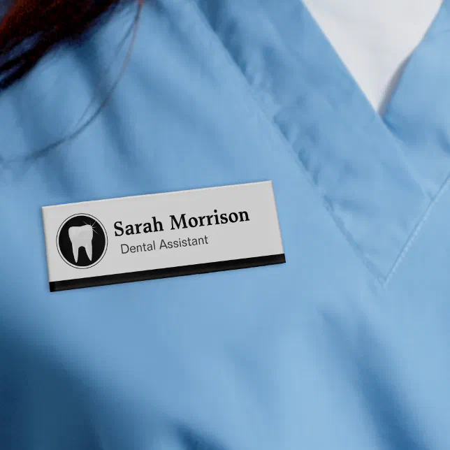 Professional Dental Assistant Dentist Tooth Logo Name Tag | Zazzle
