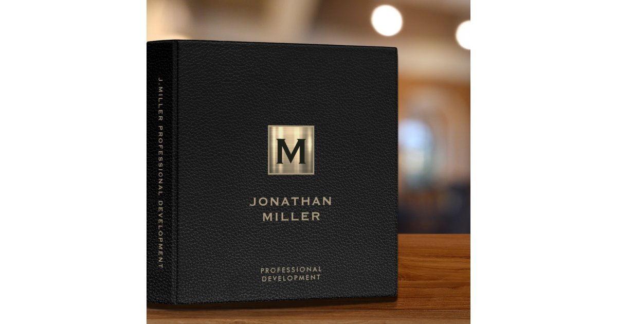 Professional Development Black Leather Print 3 Ring Binder | Zazzle