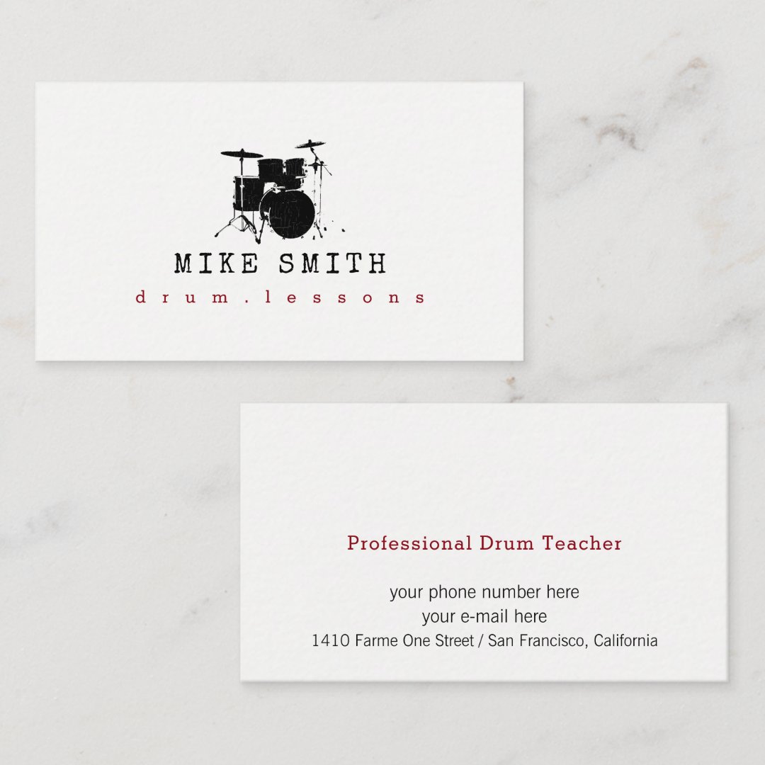 professional drum teacher . drummer business card | Zazzle