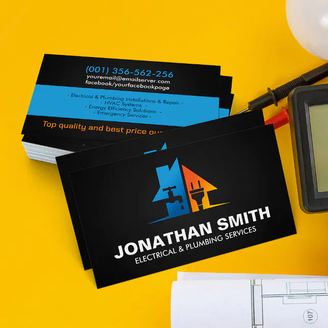 Professional Electrical & Plumbing Contractor Business Card | Zazzle