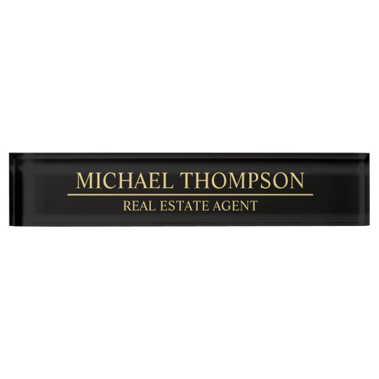Professional Elegant Black and Gold Desk Name Plate | Zazzle.com