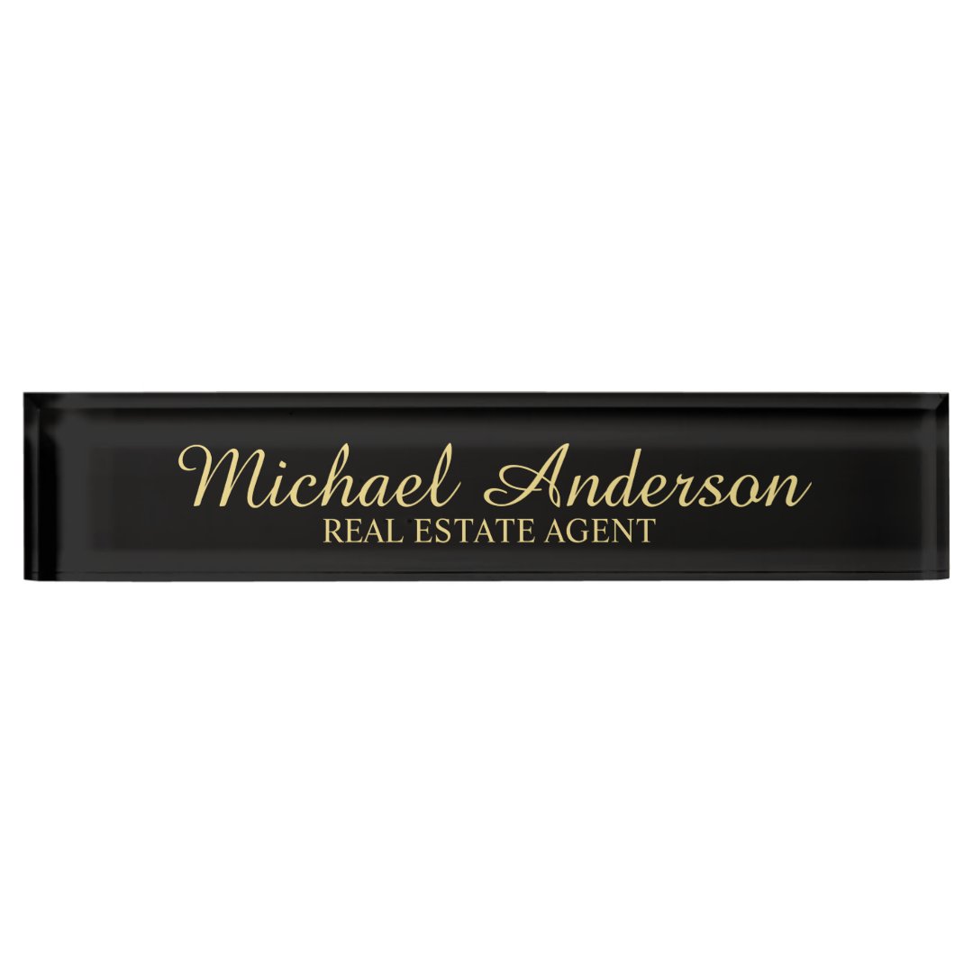 Professional Elegant Black and Gold Name Plate | Zazzle