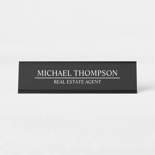 Professional Elegant Black and White Desk Name Plate | Zazzle