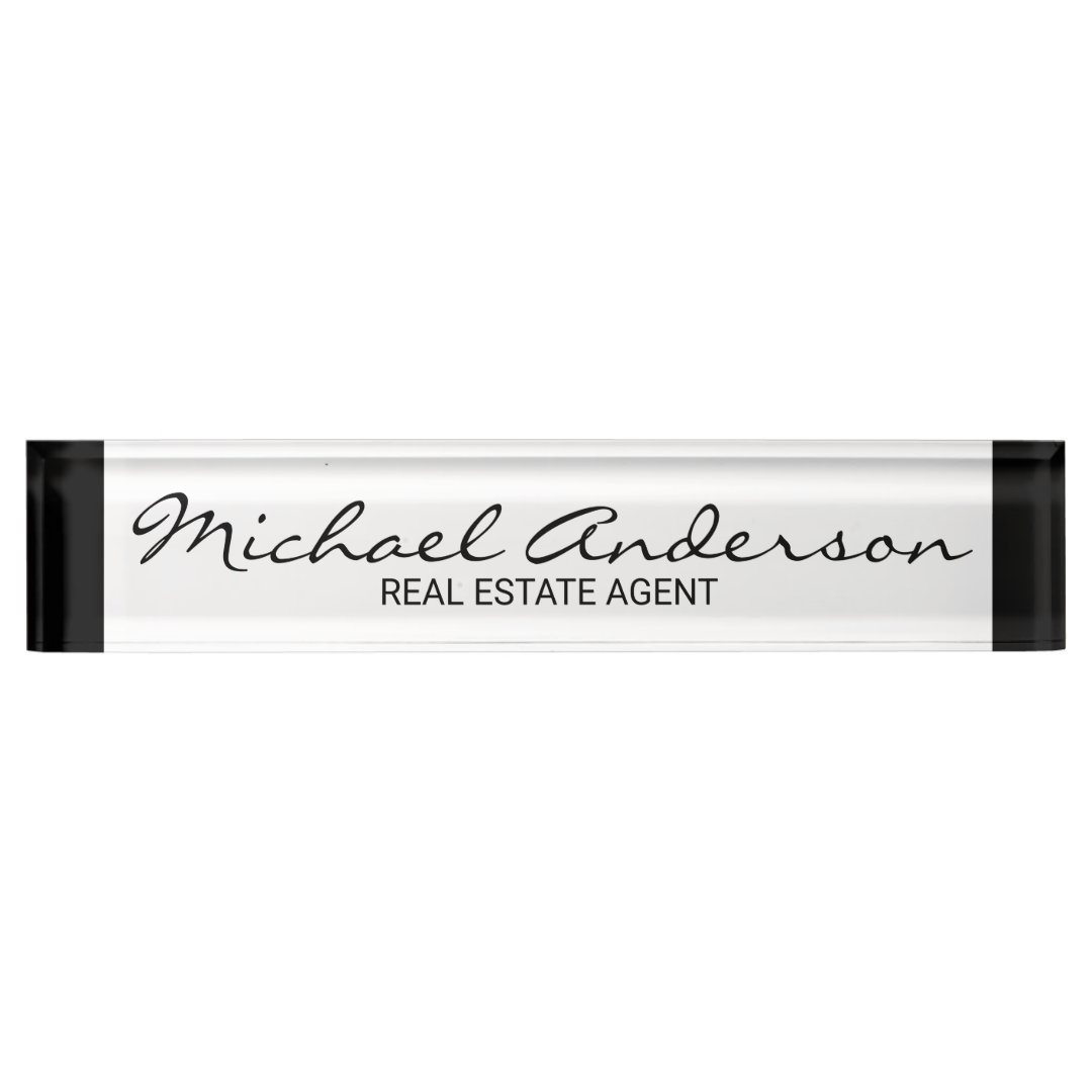 Professional Elegant Black and White Name Plate | Zazzle