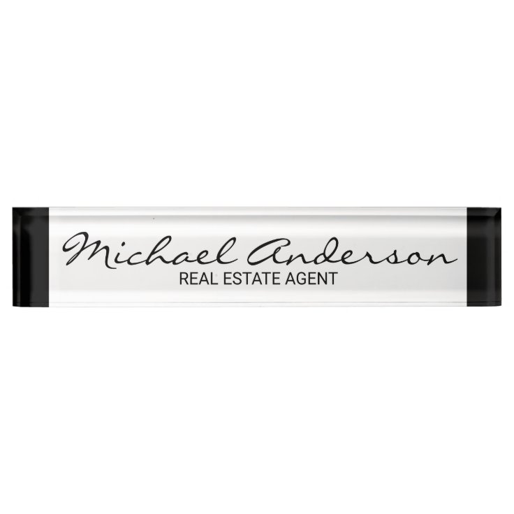 Professional Elegant Black and White Name Plate | Zazzle