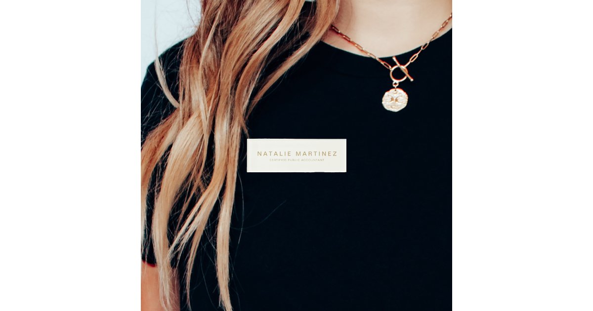 Professional Elegant Cream Gold Magnetic Employee Name Tag | Zazzle