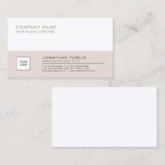 Professional Elegant Logo Plain Corporate Beige Business Card | Zazzle