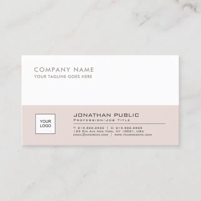 Professional Elegant Logo Plain Corporate Beige Business Card | Zazzle