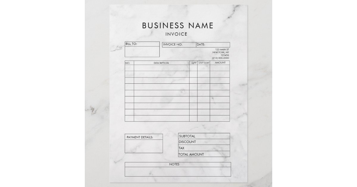 Professional Elegant Marble Invoice Receipt Letterhead | Zazzle