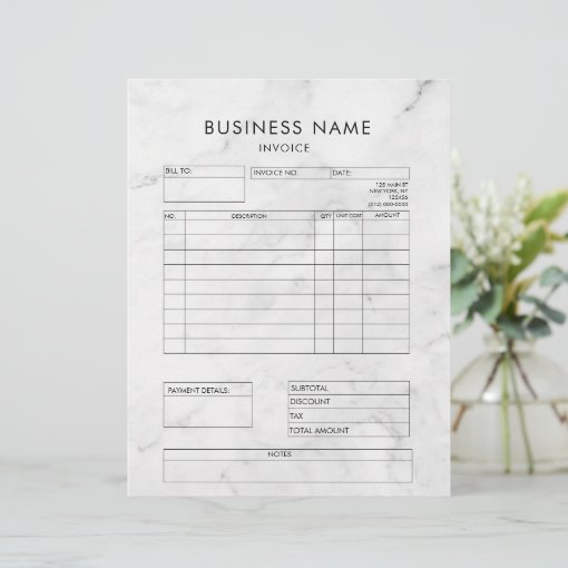 Professional Elegant Marble Invoice Receipt Letterhead | Zazzle