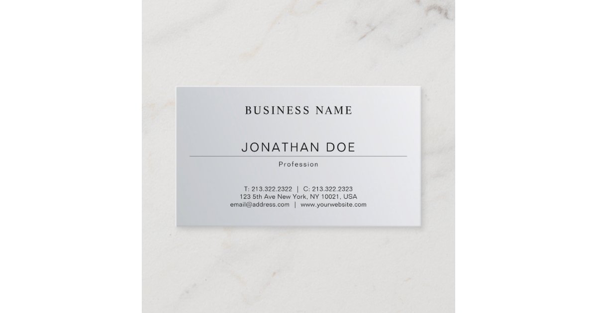 Professional Elegant Minimalist Design Silver Look Business Card | Zazzle