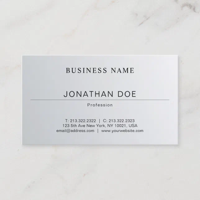 Professional Elegant Minimalist Design Silver Look Business Card | Zazzle