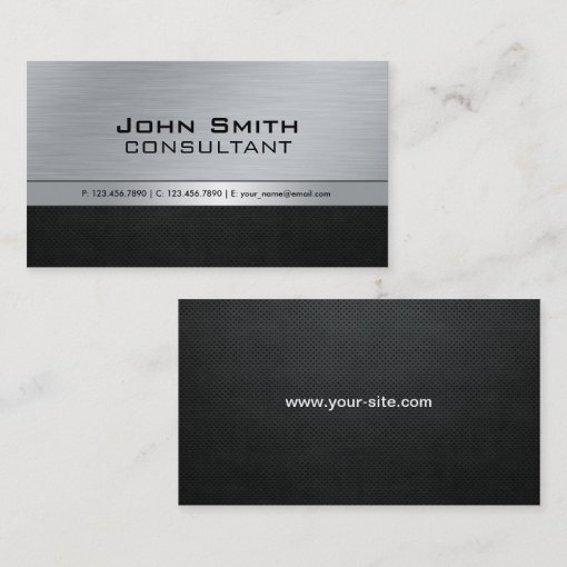 Professional Elegant Modern Black Silver Metal Business Card | Zazzle