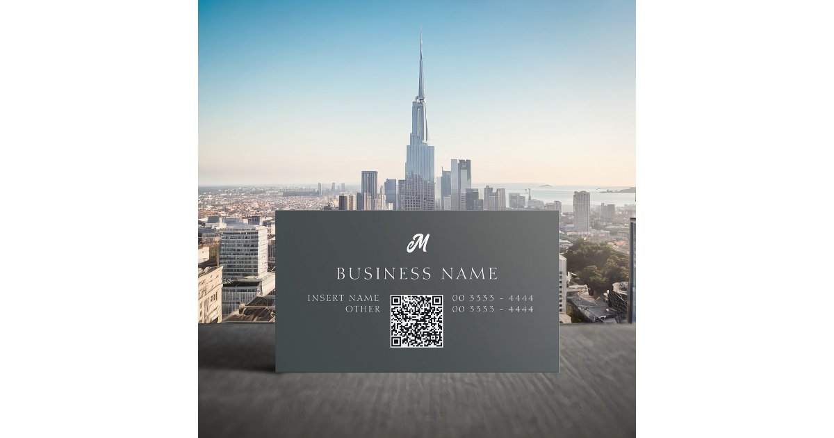 Professional Elegant Monogram Dark Grey Business Card | Zazzle