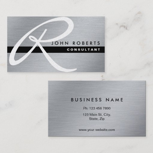 Professional Elegant Monogram Gold Silver Metal Business Card | Zazzle