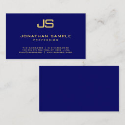 Professional Elegant Monogram Navy Blue Gold Business Card | Zazzle
