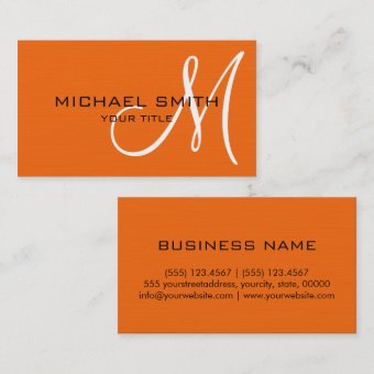 Professional Elegant Monogram Plain Dark Orange Business Card | Zazzle