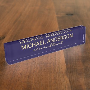 Professional Elegant Navy Blue and Gold Name Plate | Zazzle