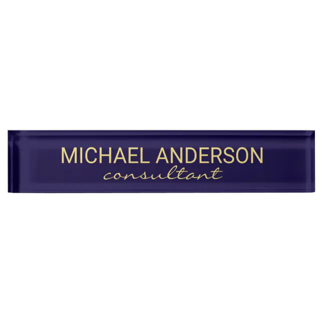 Professional Elegant Navy Blue and Gold Name Plate | Zazzle
