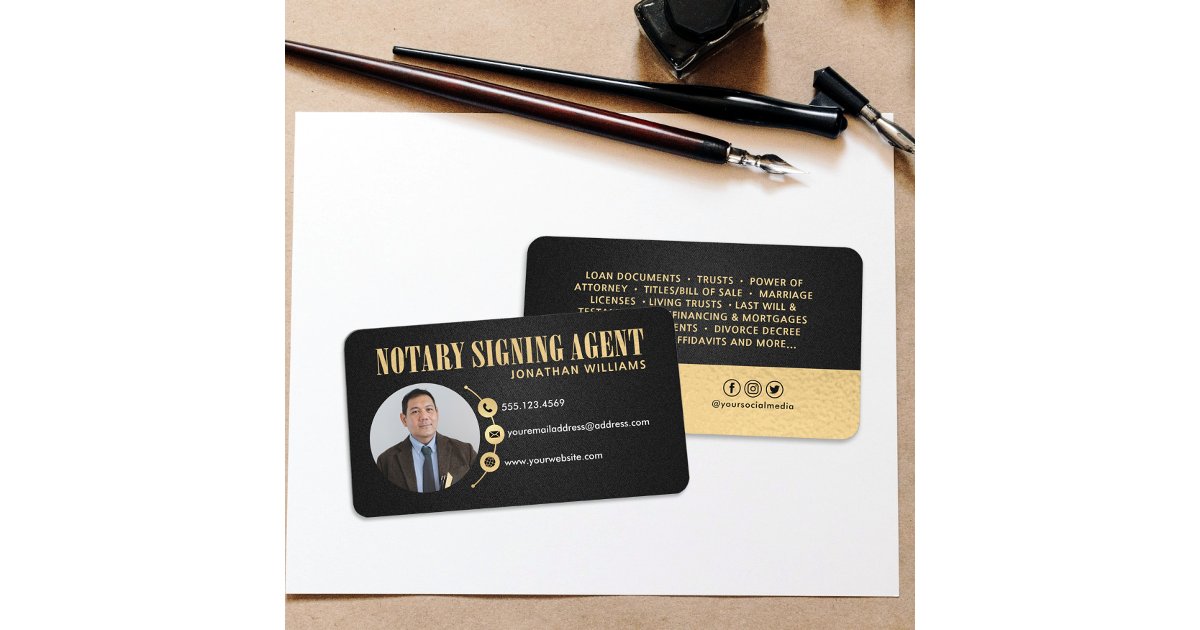 Professional Elegant Notary Signing Agent Photo Business Card | Zazzle