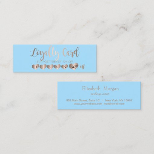 Professional Elegant Rose Gold Hearts Light Blue Loyalty Card | Zazzle