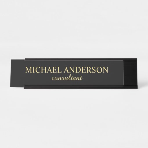 Professional Elegant Script Black and Gold Desk Name Plate | Zazzle