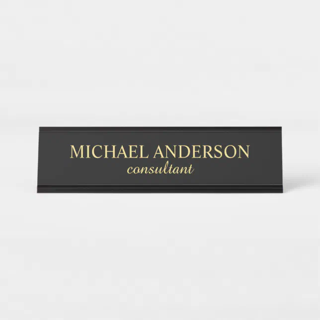 Professional Elegant Script Black and Gold Desk Name Plate | Zazzle