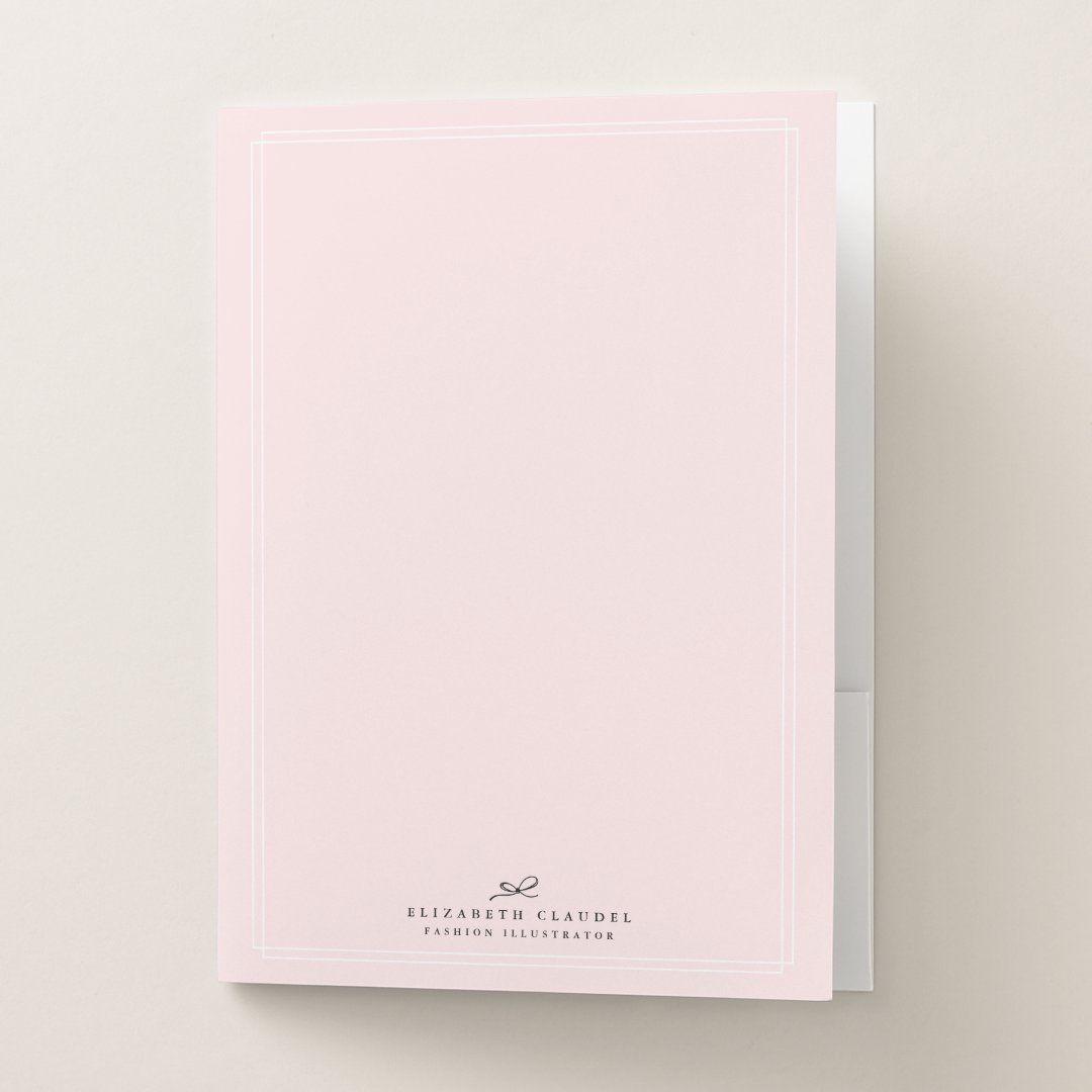Professional Elegant Simple Blush Black Bow Pocket Folder | Zazzle