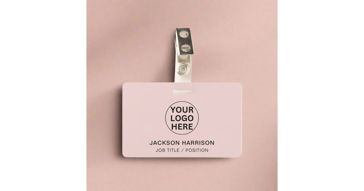 Professional Employee ID Blush Pink Company Logo Badge | Zazzle