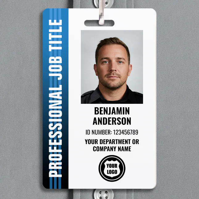 Professional Employee Staff ID Photo Logo Blue Badge | Zazzle