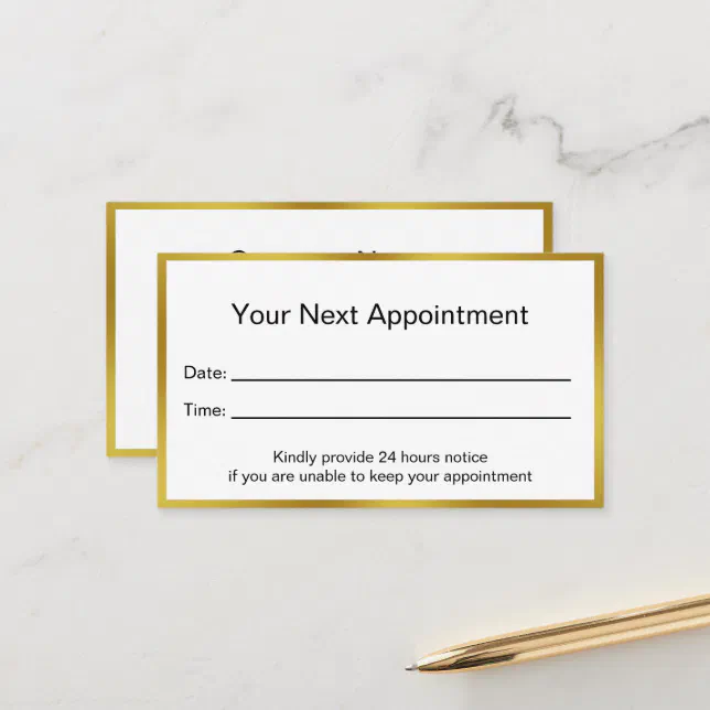 Professional Faux Gold Border Appointment Card | Zazzle