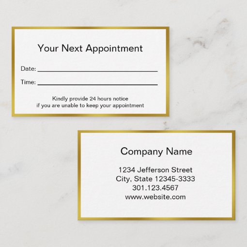 Professional Faux Gold Border Appointment Card | Zazzle