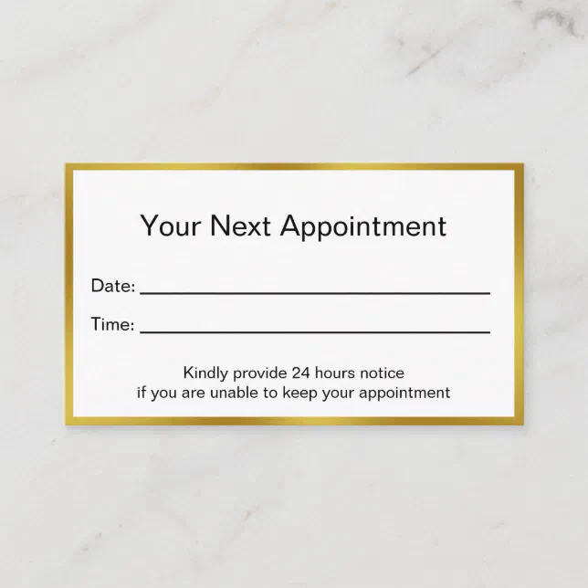 Professional Faux Gold Border Appointment Card | Zazzle