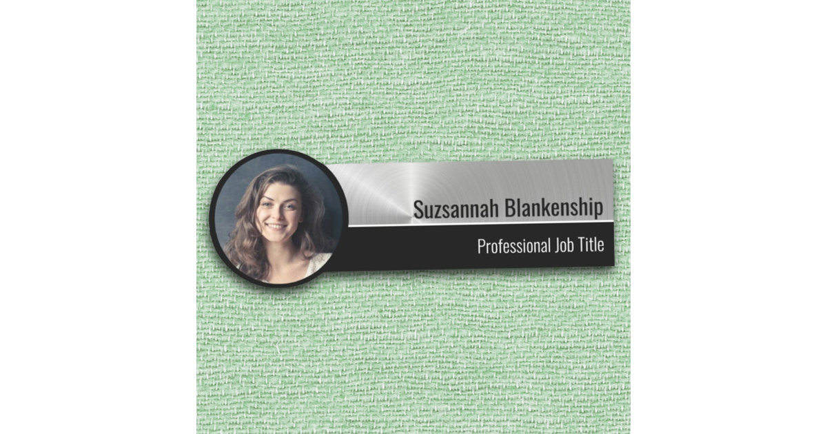 Professional Faux Metallic Silver Custom Photo Name Tag | Zazzle