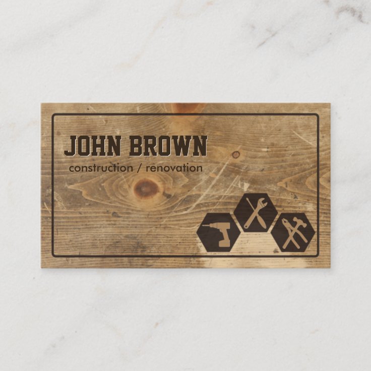 Professional Faux Wood Construction Carpentry Business Card | Zazzle