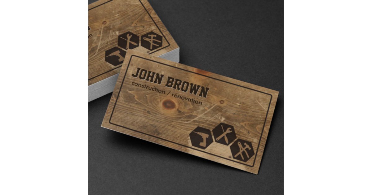 Professional Faux Wood Construction Carpentry Business Card | Zazzle